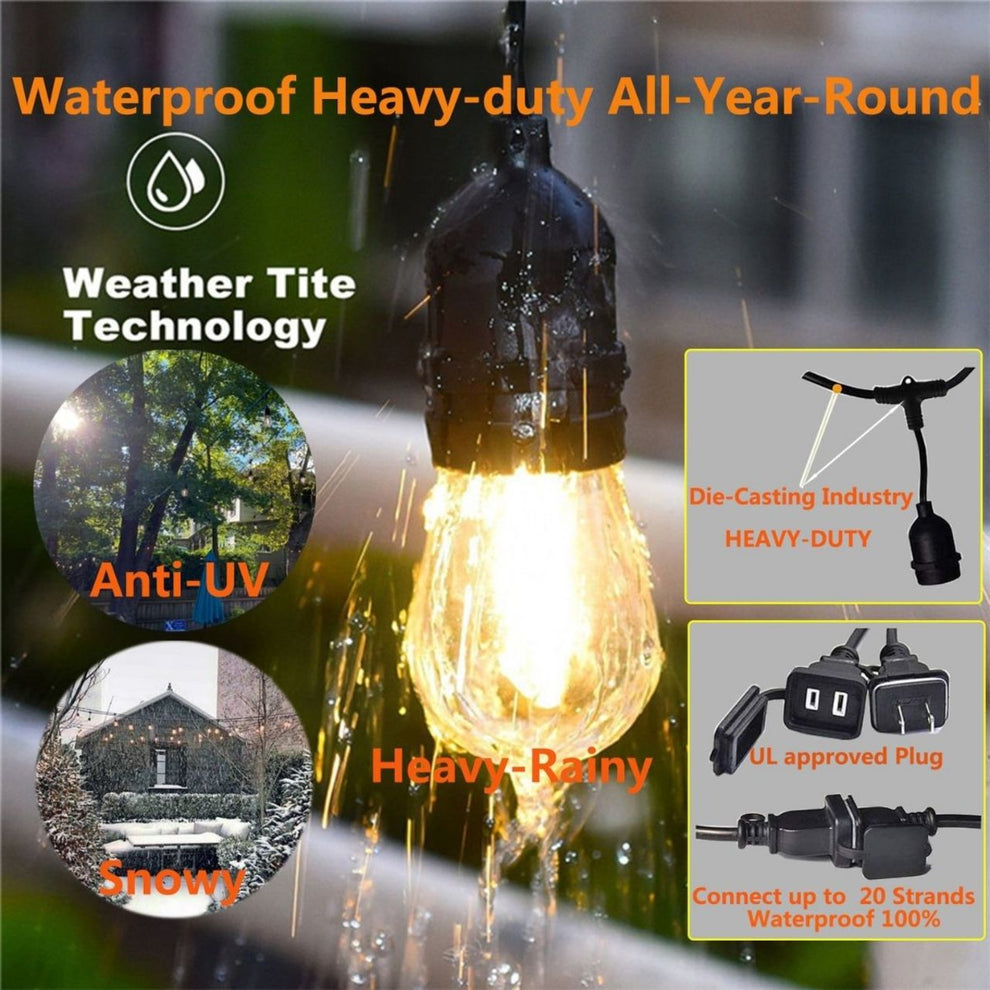 48ft Heavy-Duty S14 String Light | 24 E26 Sockets | 20AWG – LightUp