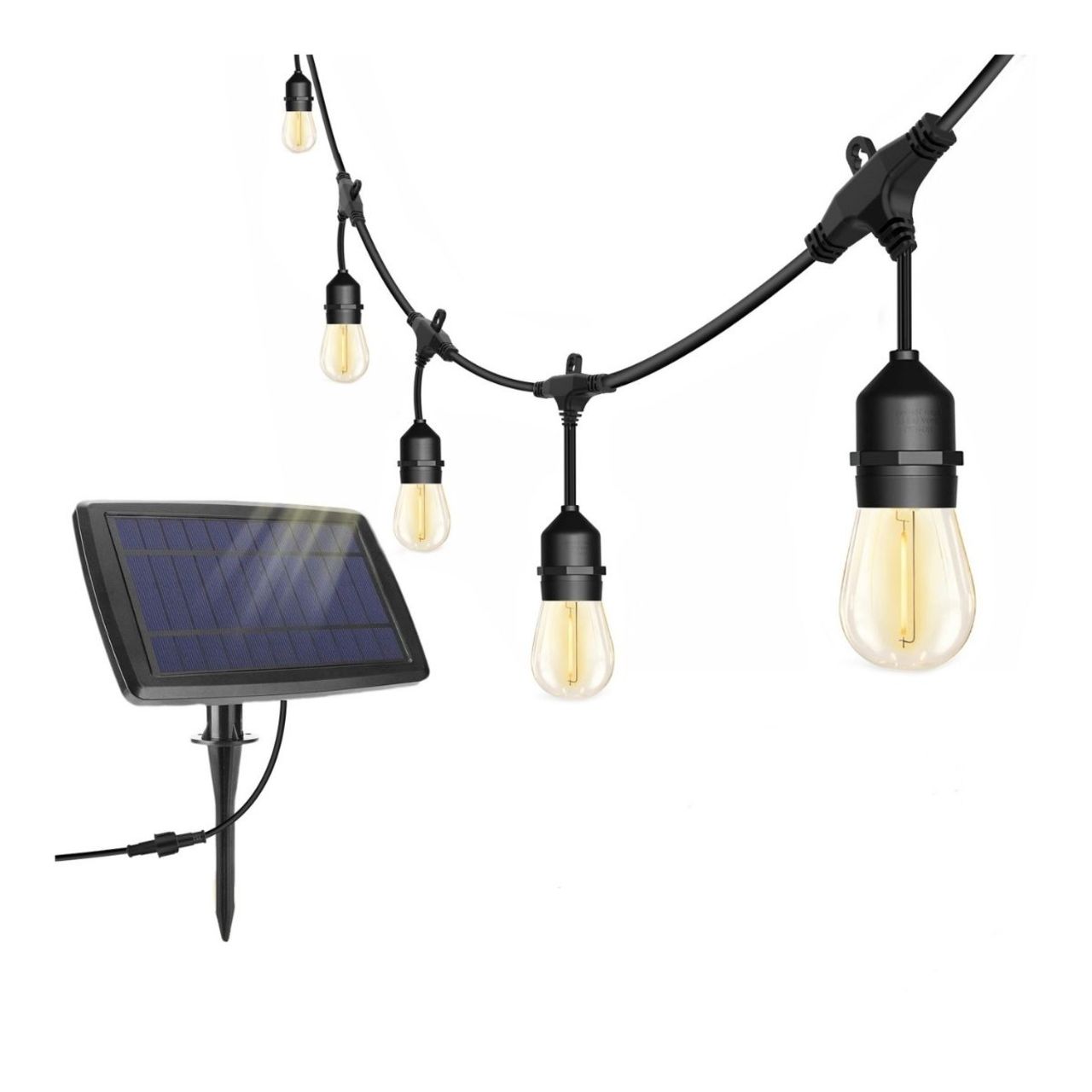 48ft Solar S14 String Light | 15 E26 Sockets | 20AWG – LightUp